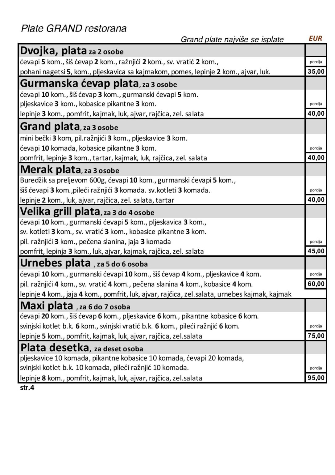 Jelovnik – Restoran Grand